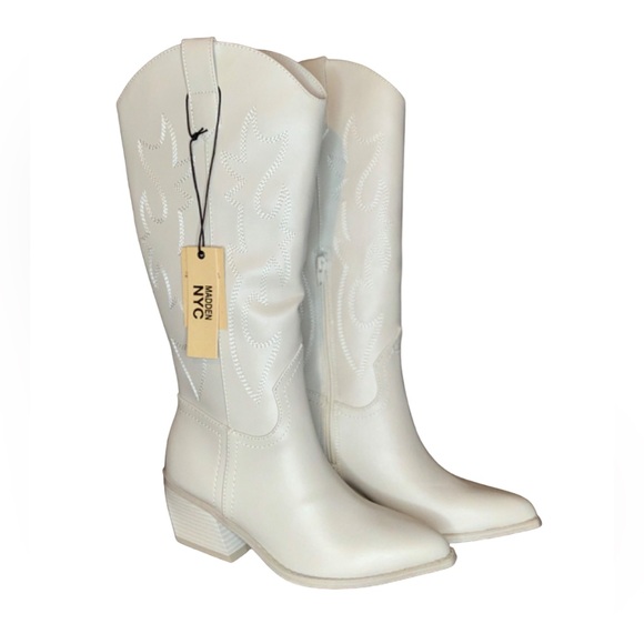 Shoes | Madden Nyc Tall Bone Colored Cowboy Boots | Poshmark